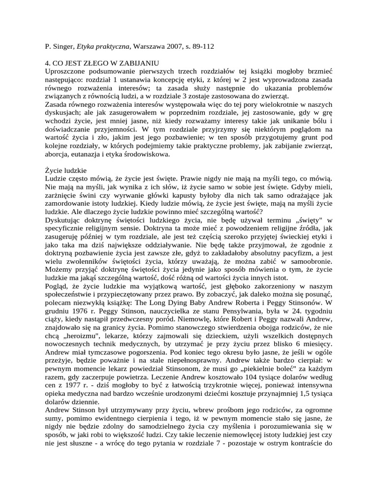 Peter Singer, Etyka Praktyczna | PDF
