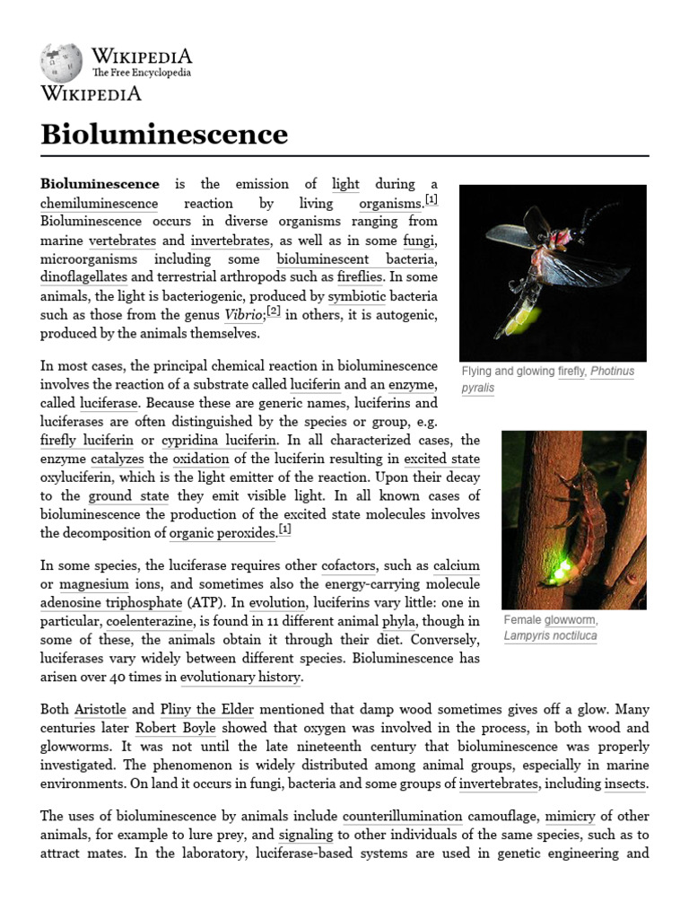 Bioluminescence - Wikipedia | PDF