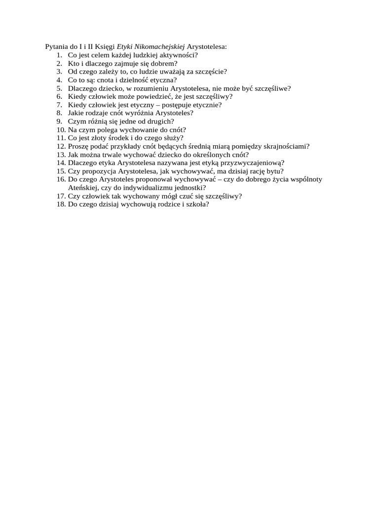 Arystoteles - Pytania | PDF