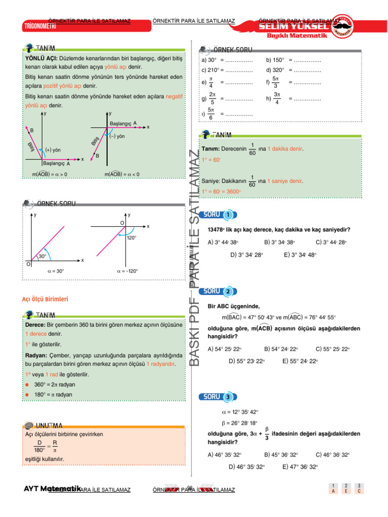 Ayt Matematik Trigonometri Birim Cember Konu Anlatimi | PDF