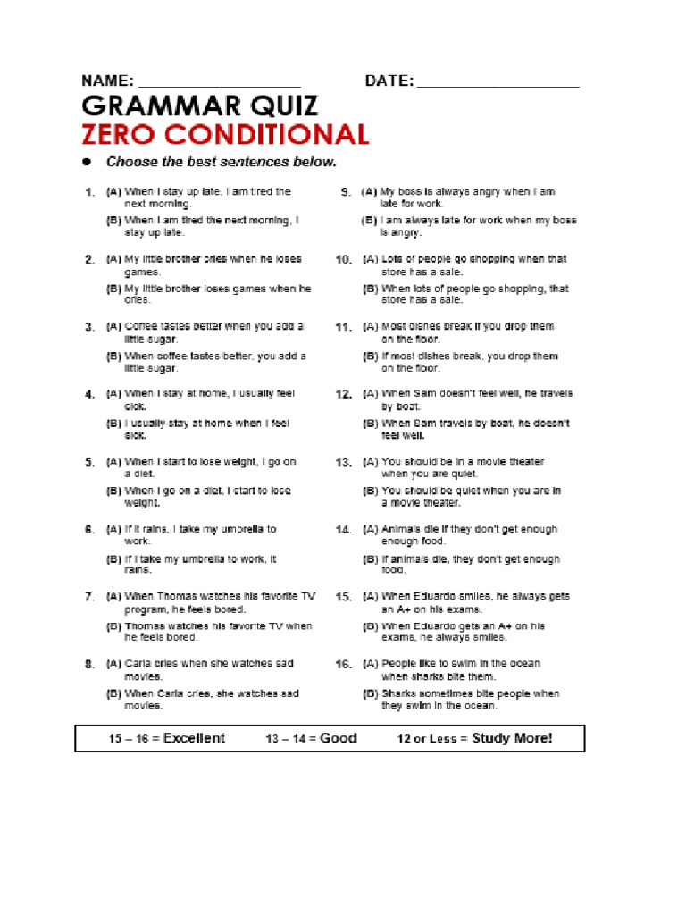 Zero Conditional Quiz | PDF