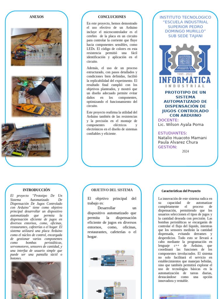 Triptico Paola Dispensador de Jugos | PDF | Arduino | Ciencias de la Computación