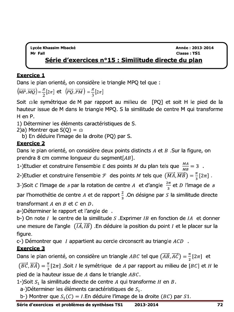 TD Similitudes Directes TS3&TS1 | PDF