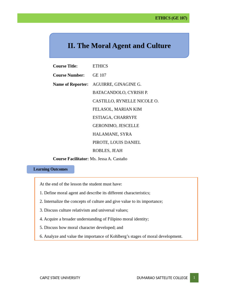 Chapter 2. The Moral Agent and Culture | PDF | Morality | Social Psychology