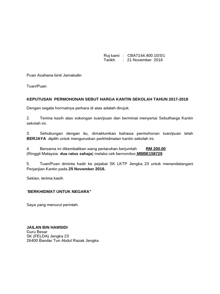 SURAT LITUP Gagal Tender Kantin | PDF