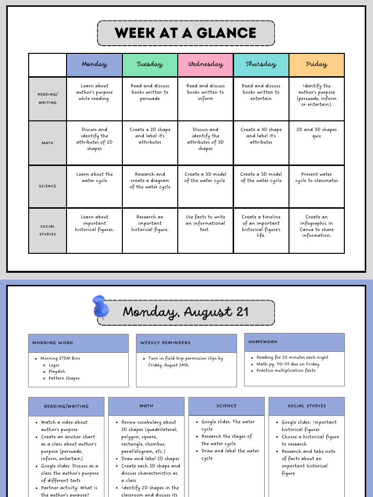 Colorful Creative Digital Weekly Class Agenda | PDF | Rectangle | Shape