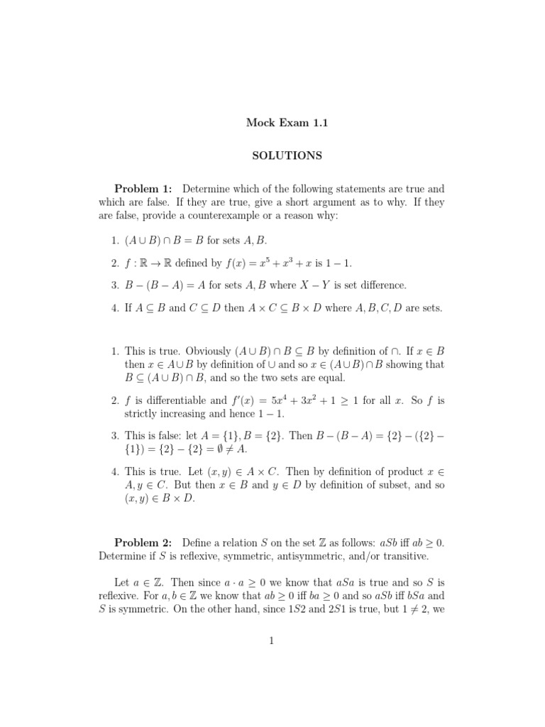Math330Su22MockExam1 1SOLUTIONS | PDF | Inequality (Mathematics ...
