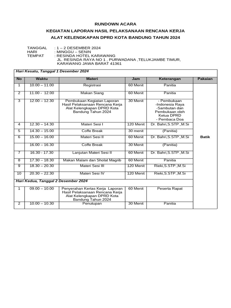 Rundown Acara Laporan Kinerja | PDF