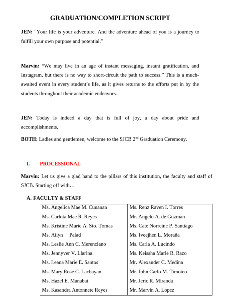GRADUATION SCRIPT-NEW | PDF