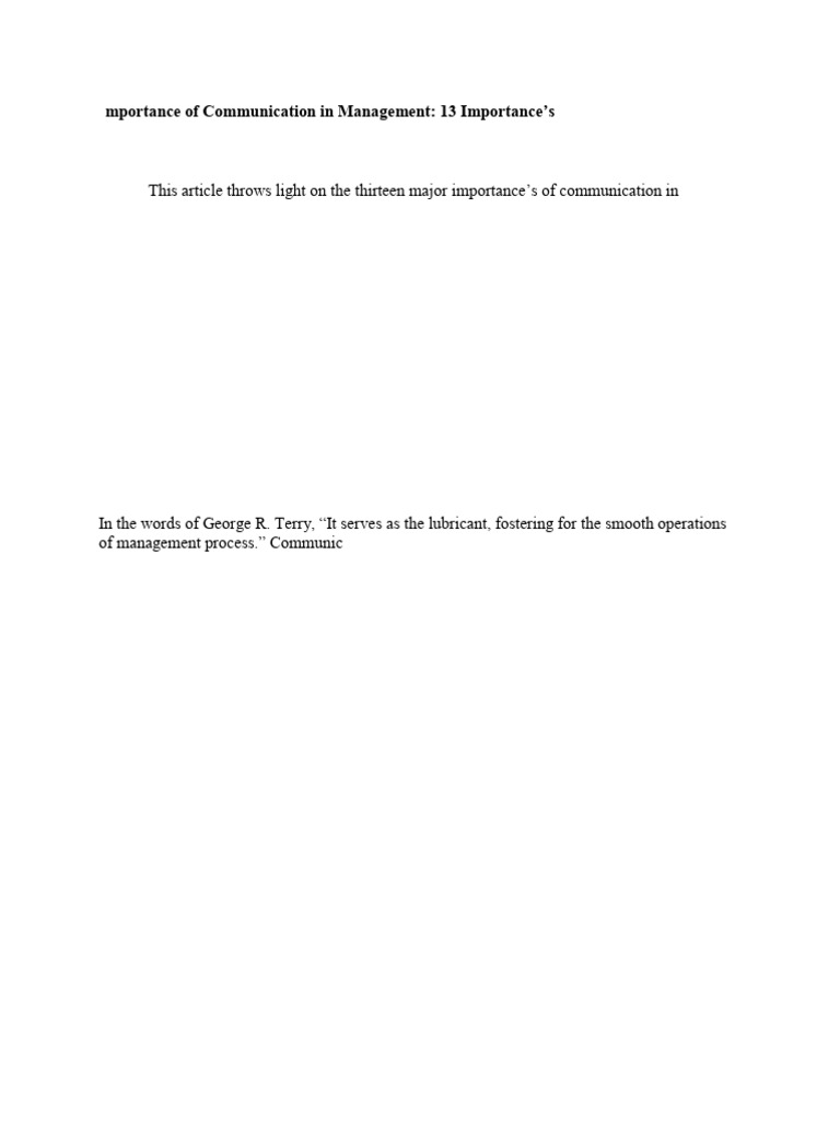 Importance of Communication in Management | PDF | Leadership | Employment