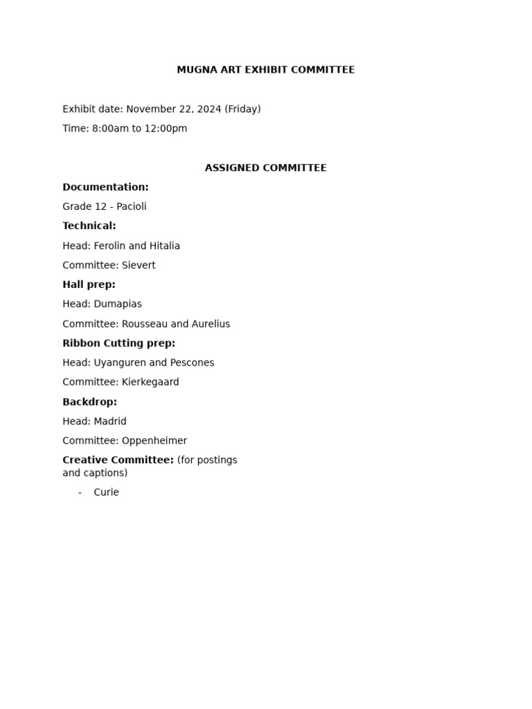 Mugna Art Exhibit Committee | PDF