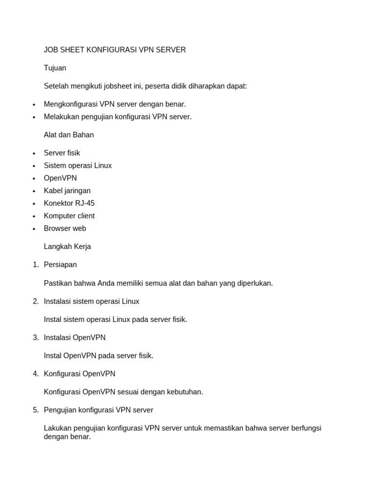 Job Sheet Konfigurasi VPN Server | PDF