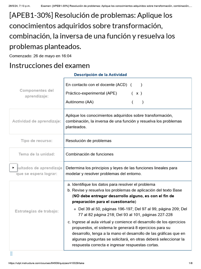 Examen - (APEB1-30%) Resolución de Problemas - Aplique Los Conocimientos Adquiridos Sobre ...