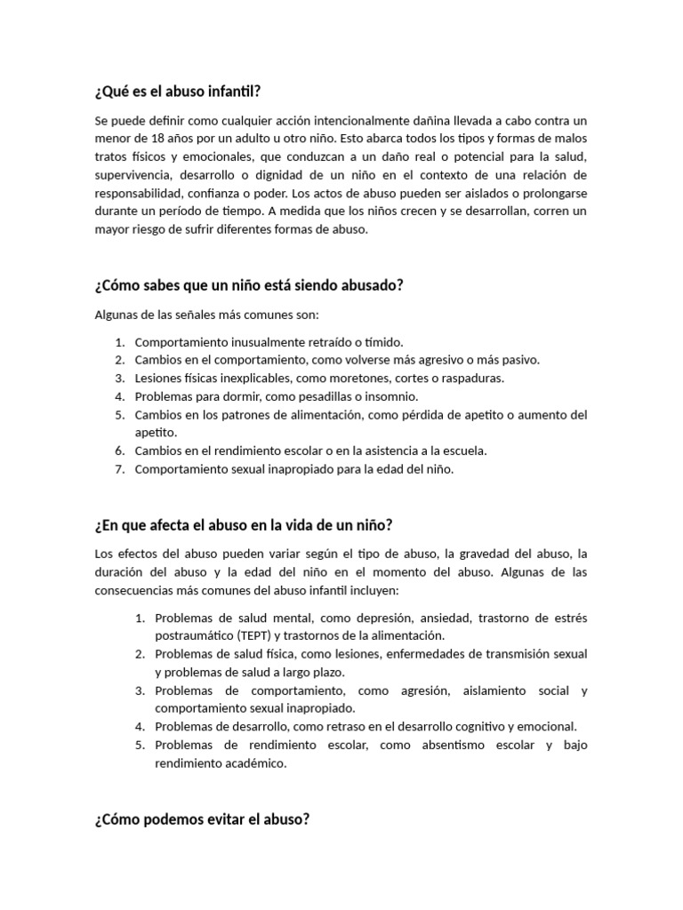 Qué Es El Abuso Infantil | PDF | Abuso infantil | Ciencias del ...