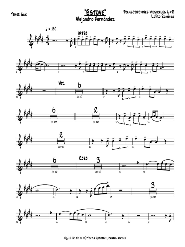 Estuve Alejandro Fernández Tenor Sax | PDF
