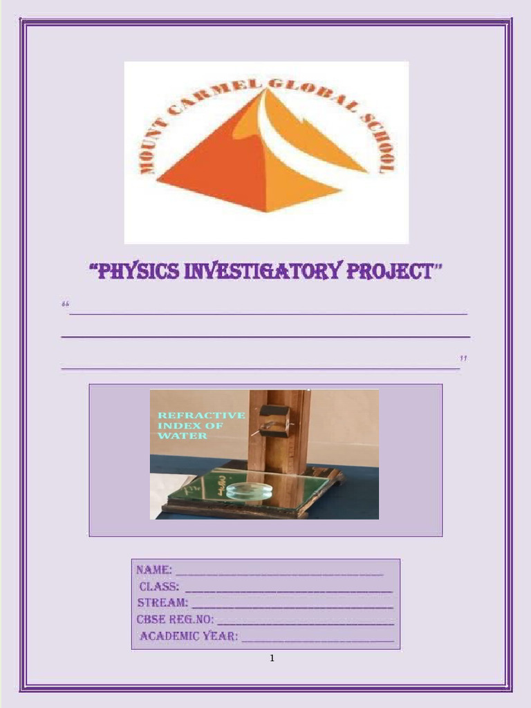 Class XII Physics Investigatory Project | PDF | Refractive Index ...