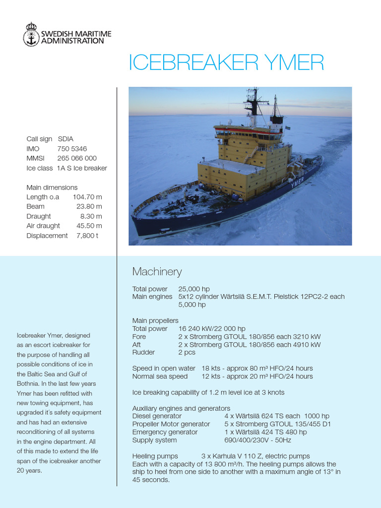Icebreaker Ymer Specifications and Features | PDF | Water Transport | Ships