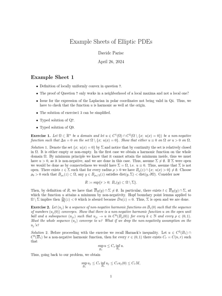Elliptic PDEs Example Sheets-2 | PDF | Series (Mathematics) | Convex Set