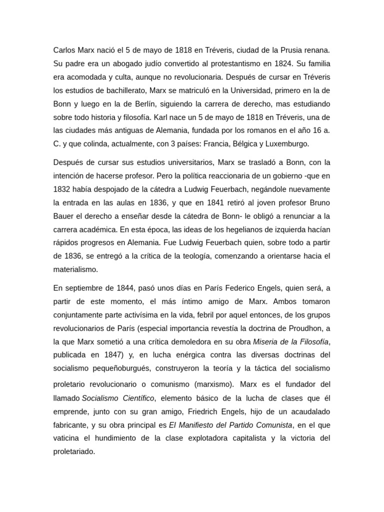 Biografía de Karl Marx: Vida y Legado | PDF | Karl Marx | El Manifiesto ...