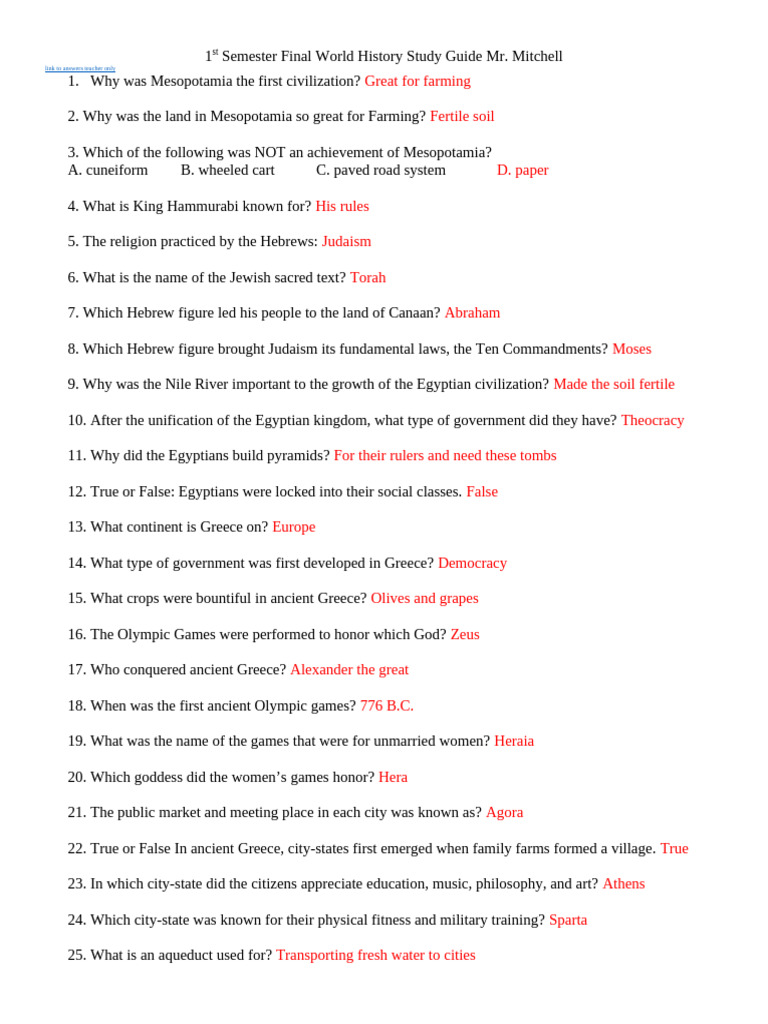 1st Semester Final World History Study Guide MR | PDF | Ancient Rome ...