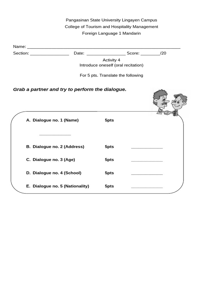 Mandarin Self-Introduction Activity | PDF