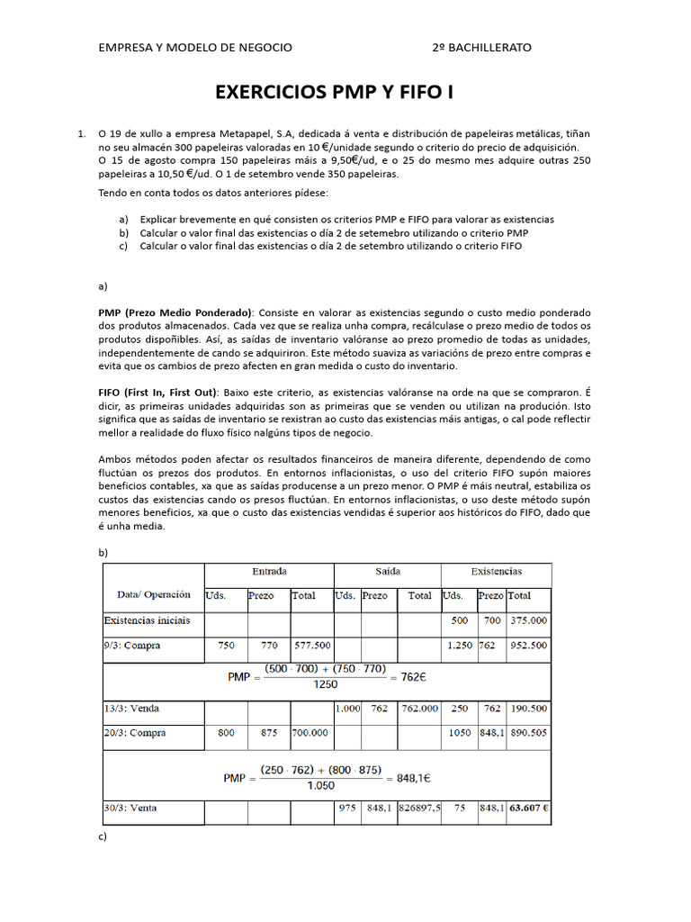Ejercicios FIFO y PMP Solución | PDF