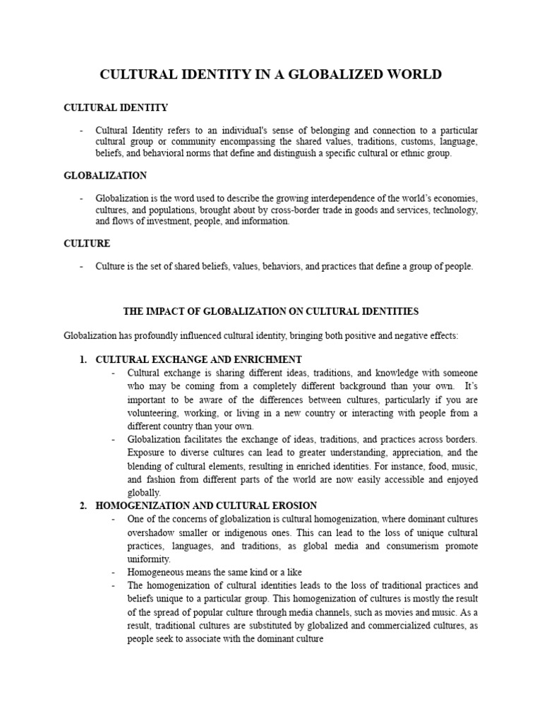 Text of Report - Cultural Identity in A Globalized World | PDF ...