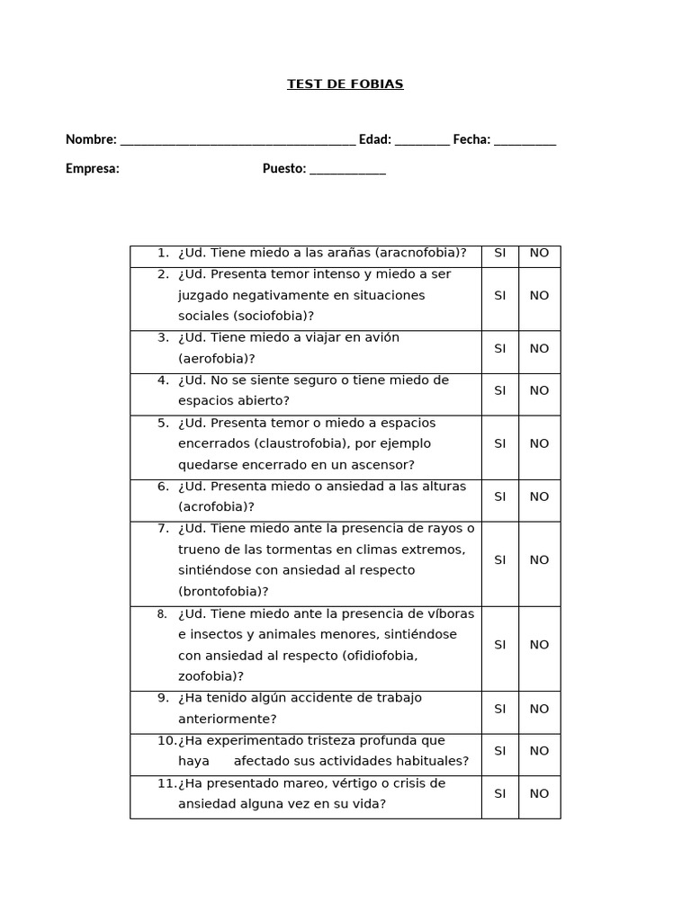ANEXO 3. TEST DE FOBIAS | PDF