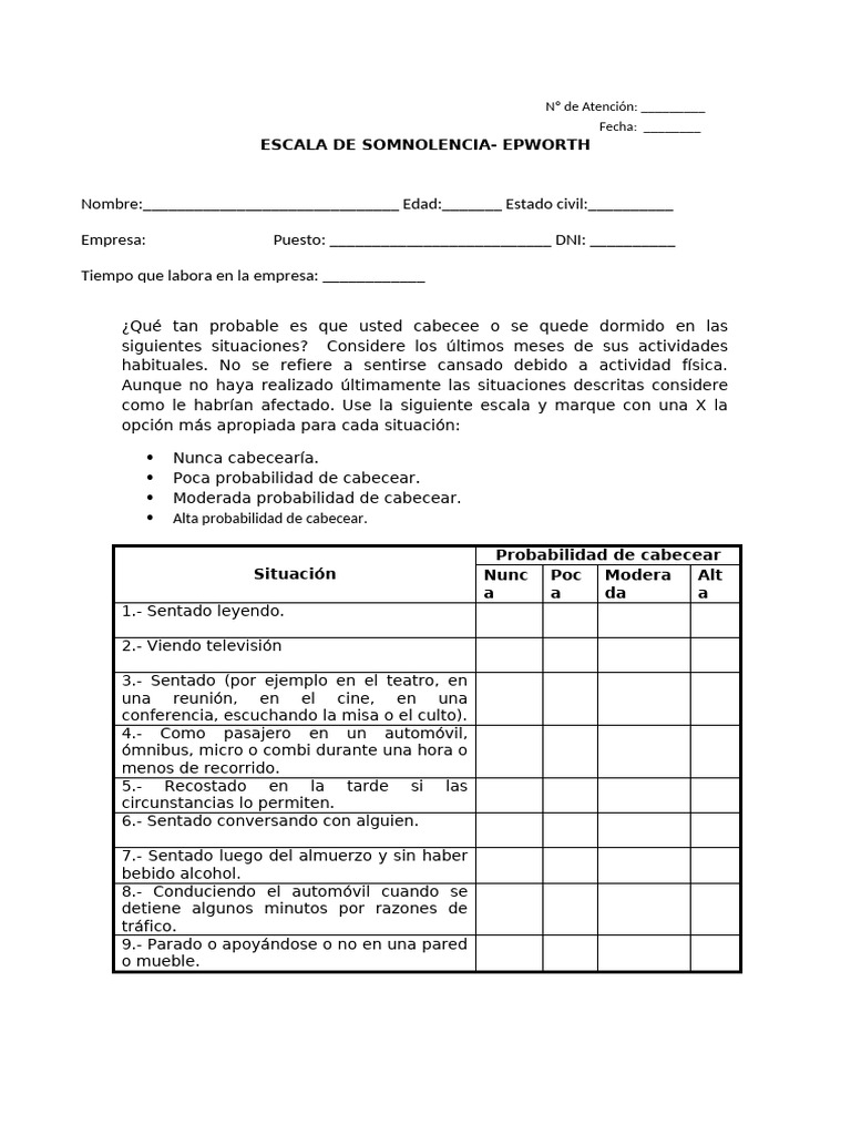 Test de Somnolencia Epworth | PDF