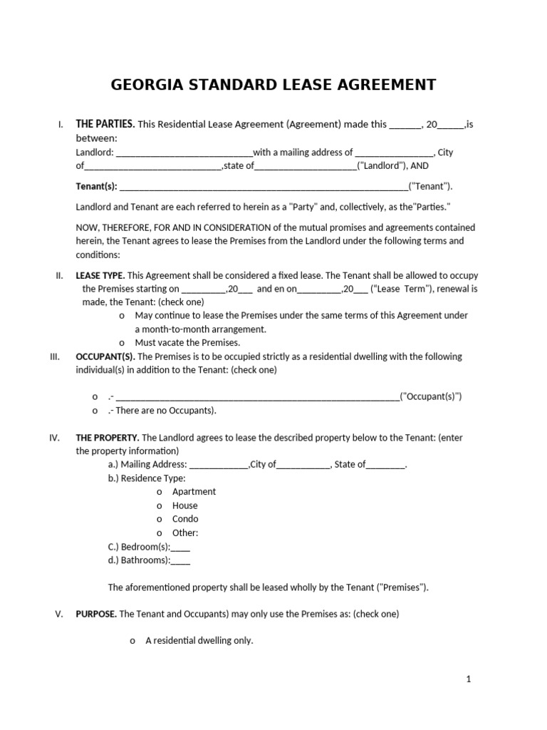 Georgia Standard Lease Agreement | PDF | Leasehold Estate | Lease