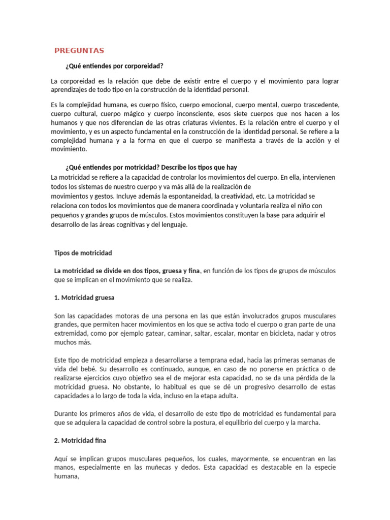 Qué Entiendes Por Corporeidad | PDF | Educación Física | Mente
