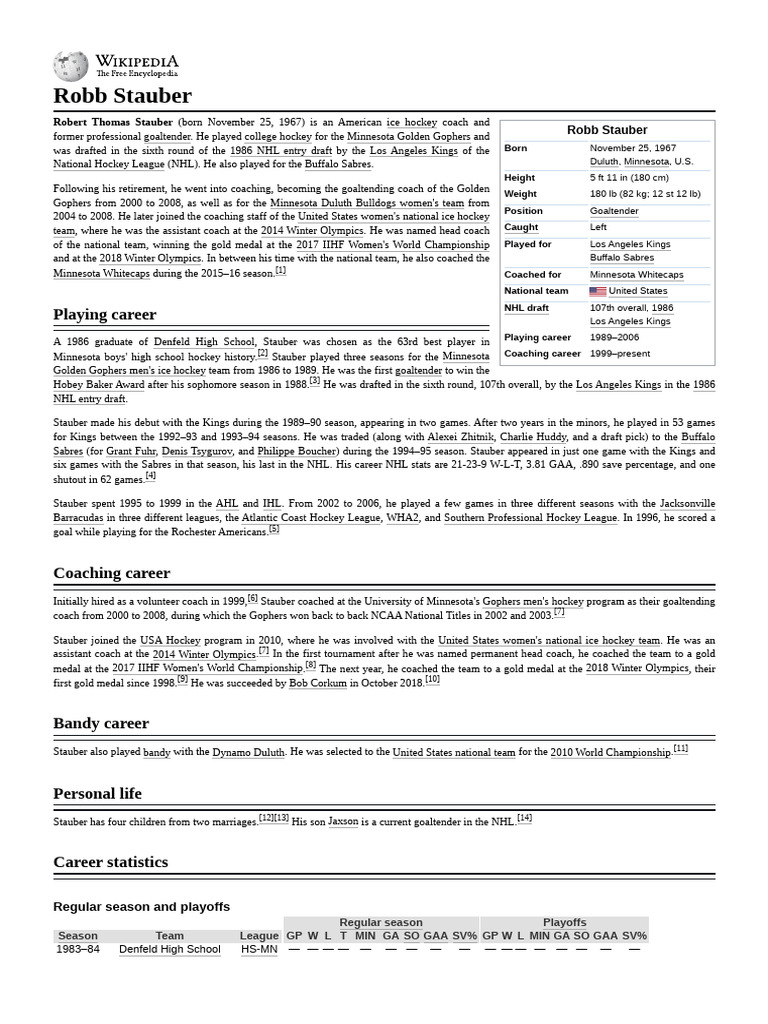 Robb_Stauber | PDF | Ice Hockey | National Hockey League