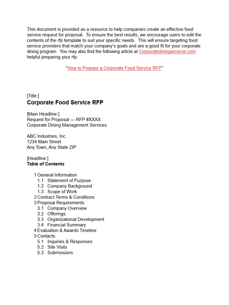 Corporate Dining RFP Template Guide | PDF | Request For Proposal ...