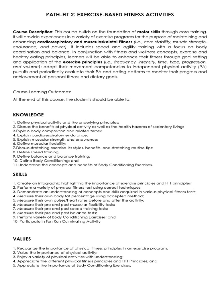 Path Fit 2 Exercise Based Fitness Activities | PDF | Physical Fitness ...