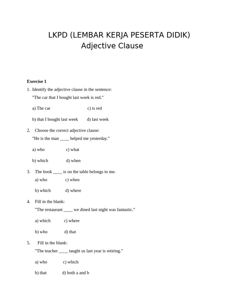 LKPD MEETING 4 ADJECTIVE CLAUSE | PDF | Grammar | Syntax