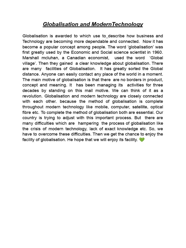 Globalisation and Modern Technology | PDF