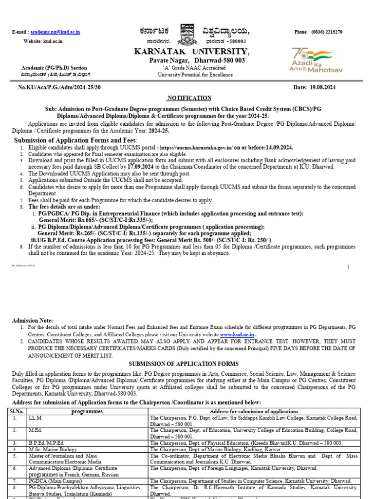 1.PG Notification 2024-25 | PDF | University And College Admission ...