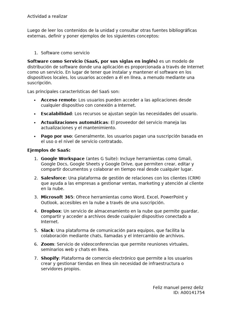 Definición y Ejemplos de SaaS, PaaS e IaaS | PDF | Computación en la nube | Software como servicio