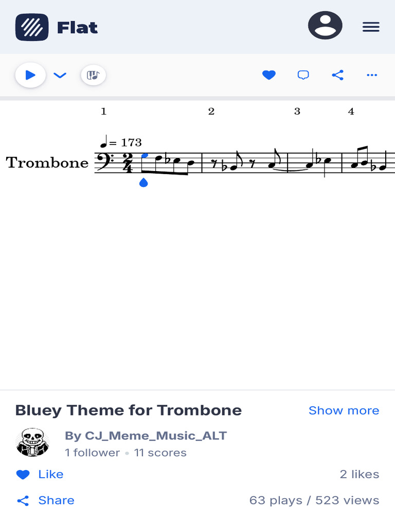 Bluey Theme For Trombone - Flat | PDF