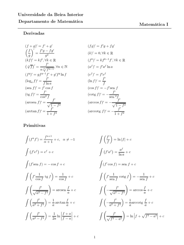 tabelas_derivadas_primitivas | PDF
