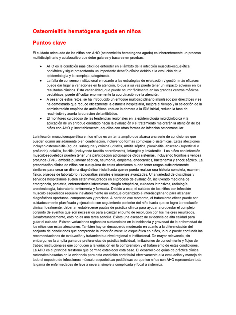 Osteomielitis Hematógena Aguda en Niños.docx | PDF | Staphylococcus ...