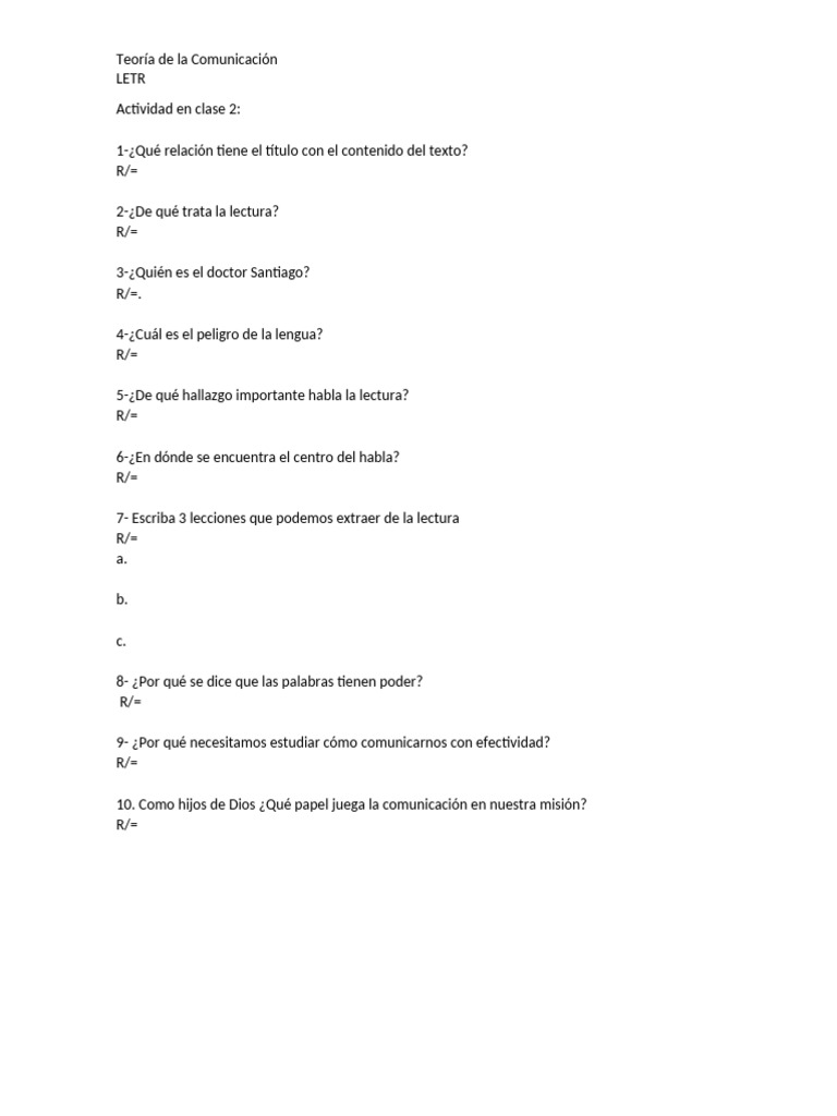 Actividad en Clase 2 - El Poder de La Palabra Hablada | PDF