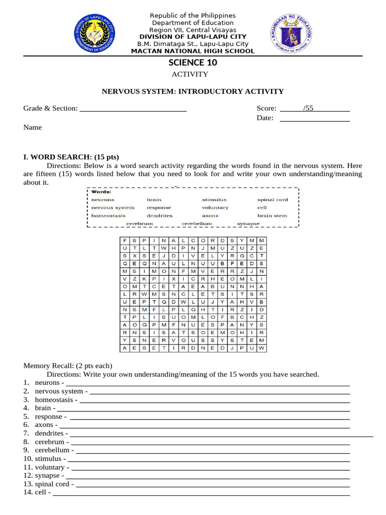 Activity - Nervous System Poem Targeting Literacy For Students | PDF ...
