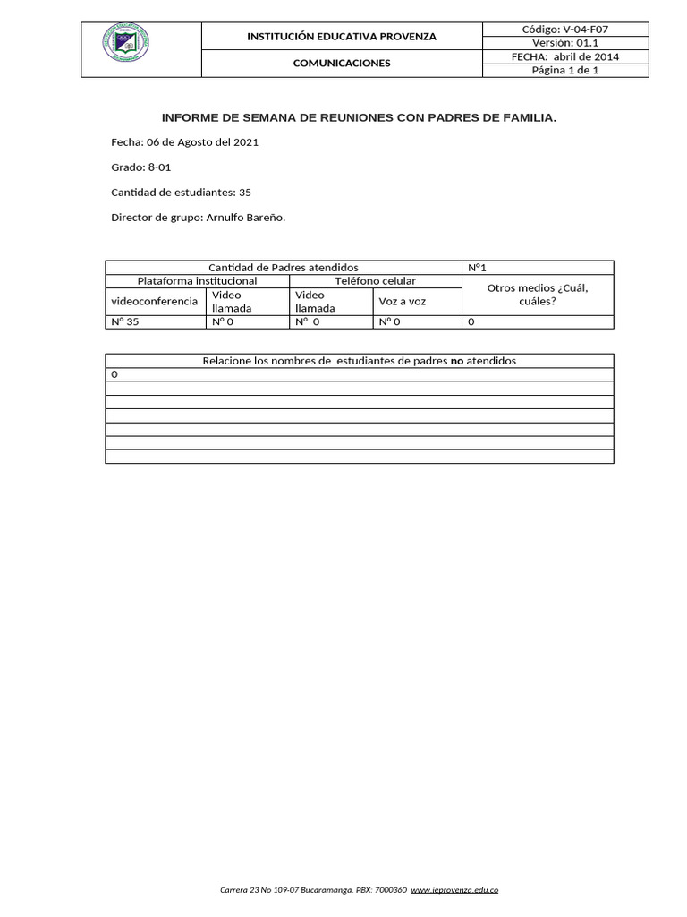 Informe de Reuniones con Padres 2021 | PDF