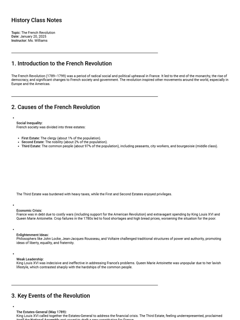History Class Notes | PDF | French Revolution | Reign Of Terror