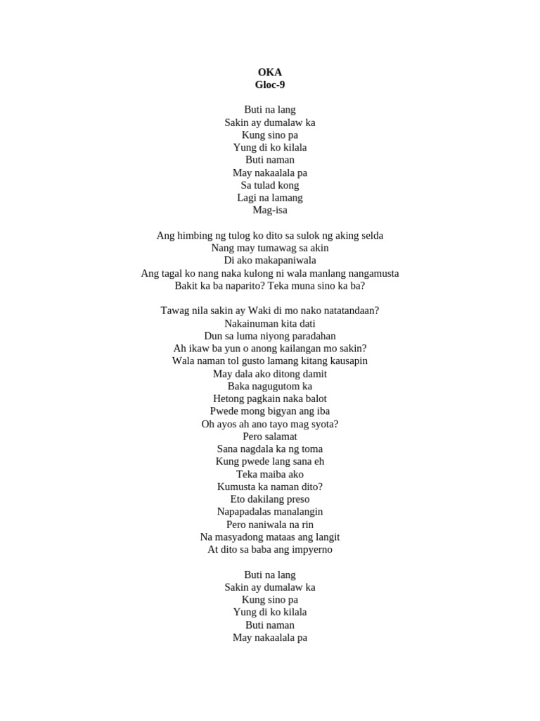 Lyrics NG Apat Na Kanta Ni Gloc 9 | PDF