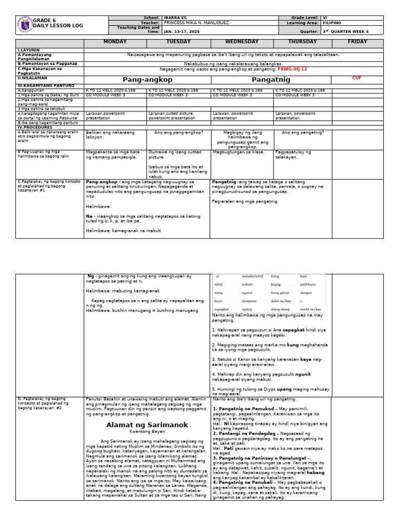 DLL_FILIPINO 6_Q3_W4 | PDF