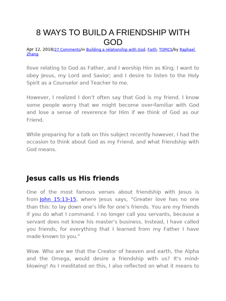 8 Ways to Cultivate Friendship with God | PDF | Jesus | Mary, Mother Of ...