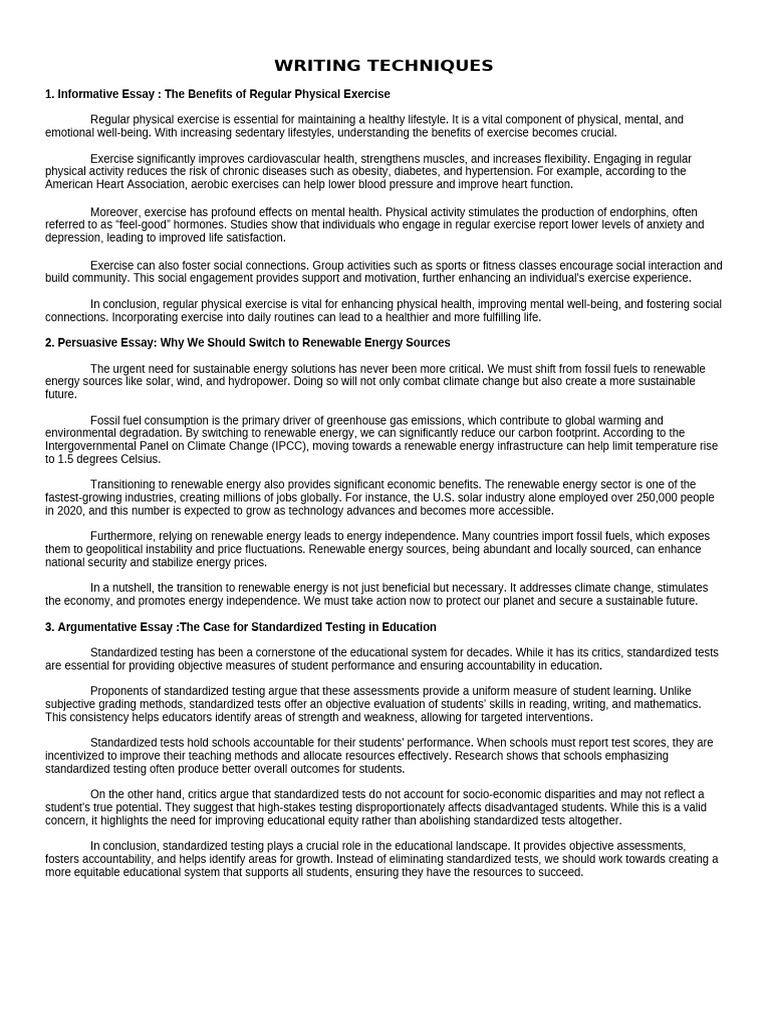 WRITING TECHNIQUES | PDF | Climate Change | Renewable Energy