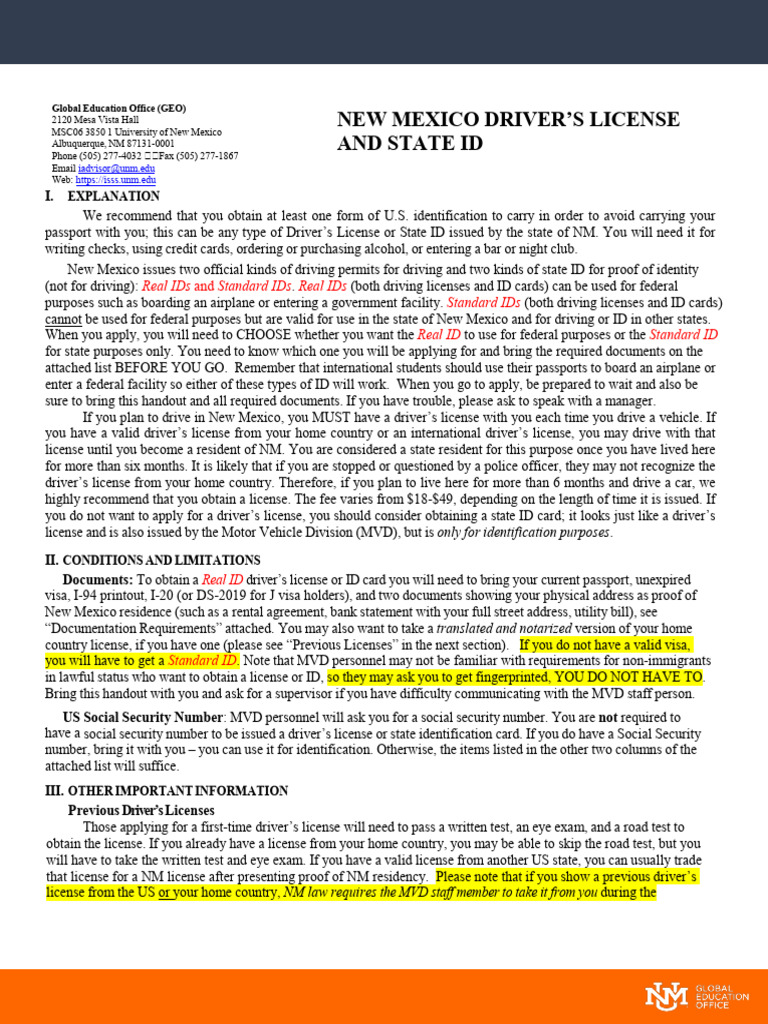 New Mexico Driver's License Guide | PDF | Identity Document | Driver's ...
